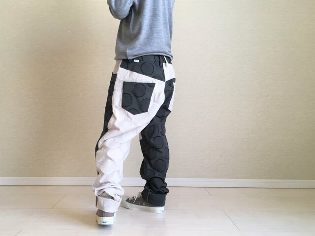 ちょいゆるパンツ012/バイカラーグレードット | iichi 日々の暮らしを心地よくするハンドメイドやアンティークのマーケットプレイス