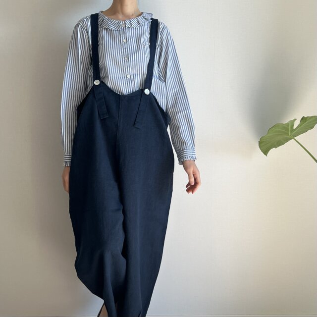 プリーツ襟ブラウス(ブルーストライプ) | iichi ハンドメイド・クラフト作品・手仕事品の通販