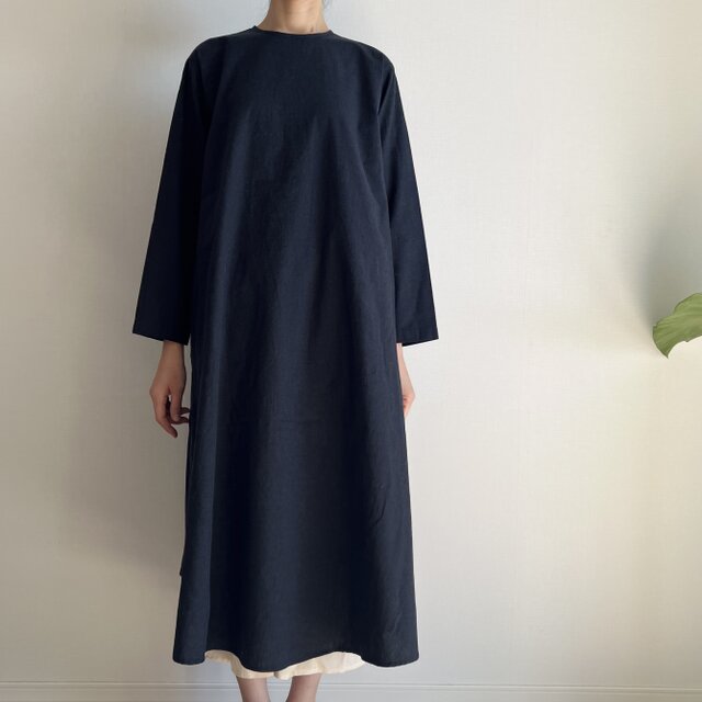 コットンAラインワンピース(ネイビー) | iichi ハンドメイド・クラフト作品・手仕事品の通販