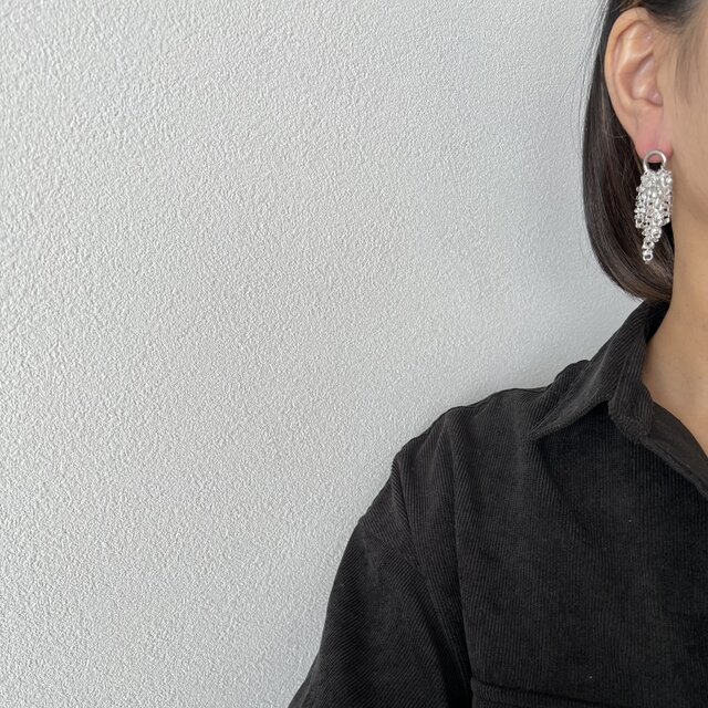 [ シルバー ] [ イヤリング変更可能 ] clear chandelier ビーズ クリア ピアス イヤリング | iichi ...