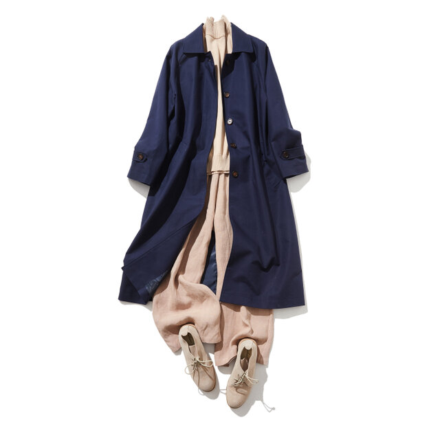 立ち姿すっきり美しく ツイル スプリングワークコート ロングコート 裏地付き 紺色 230205-3 | iichi 日々の暮らしを心地よくするハンドメイドやアンティークのマーケットプレイス