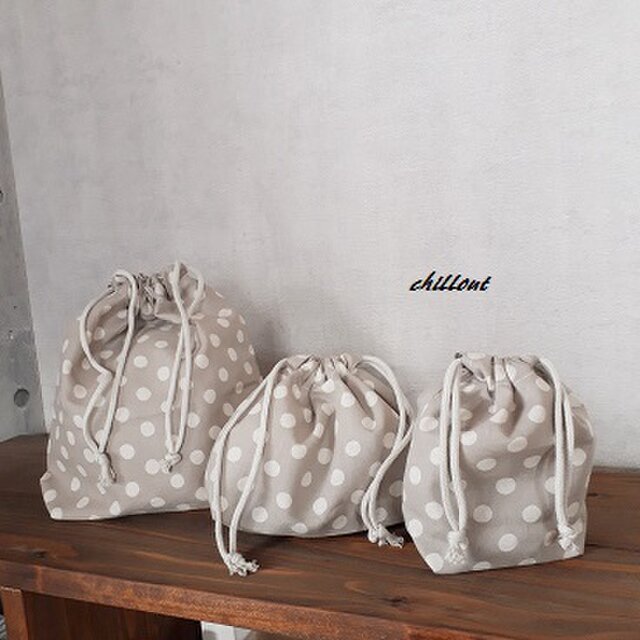 【ソフトリネン】入園バッグ5点セット：ドット：グレージュ【0488】 | iichi ハンドメイド・クラフト作品・手仕事品の通販