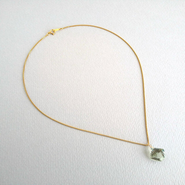 14KGF☆ファセットカットグリーンアメジストのネックレス | iichi ハンドメイド・クラフト作品・手仕事品の通販