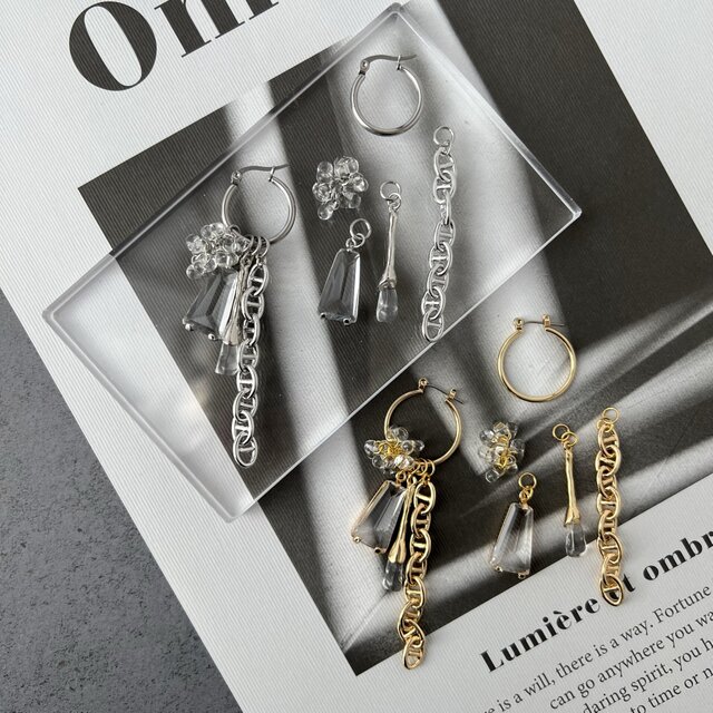 [ シルバー ][ イヤリング変更可能 ] silver & clear chain pierce earring | iichi ハンドメイド・クラフト作品・手仕事品の通販