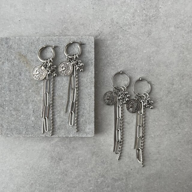 [ イヤリング変更可能 ] silver & long chain pierce earring | iichi ハンドメイド・クラフト作品・手仕事品の通販