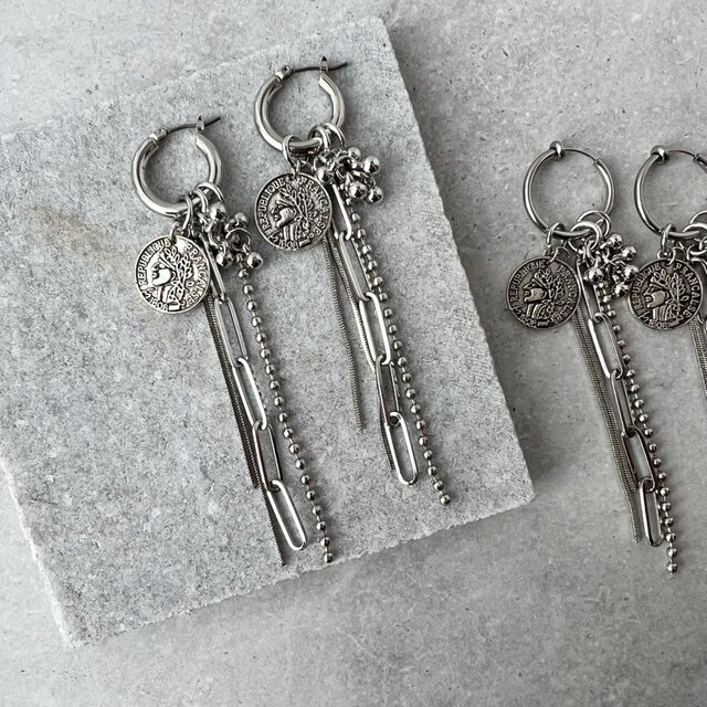 [ イヤリング変更可能 ] silver & long chain pierce earring | iichi ハンドメイド・クラフト作品・手仕事品の通販