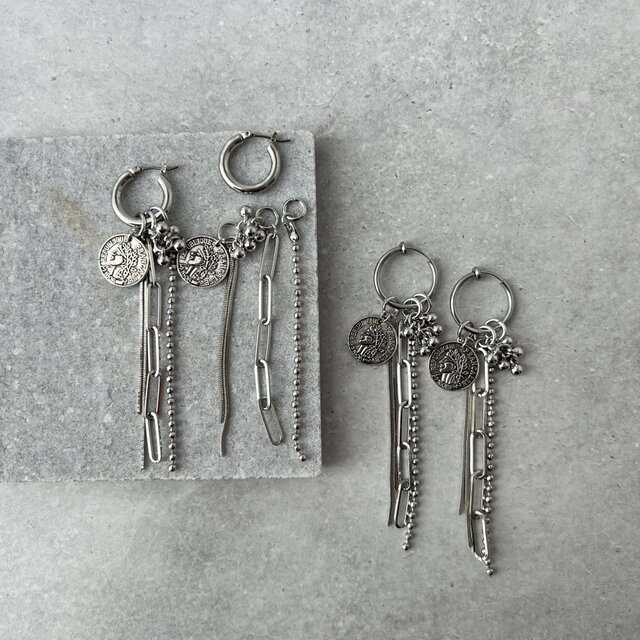 [ イヤリング変更可能 ] silver & long chain pierce earring | iichi ハンドメイド・クラフト作品・手仕事品の通販