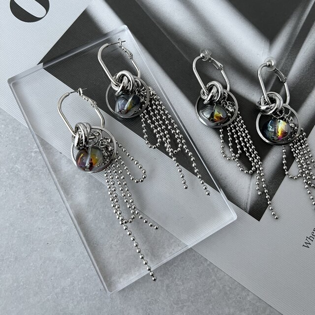 [ イヤリング変更可能 ] silver & rainbow stone pierce earring | iichi ハンドメイド・クラフト作品・手仕事品の通販