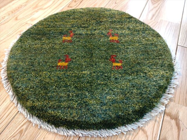 2月の目玉品】ペルシャ ギャッベ ミニマット 41Φ40.5cmの円 緑色 | iichi ハンドメイド・クラフト作品・手仕事品の通販