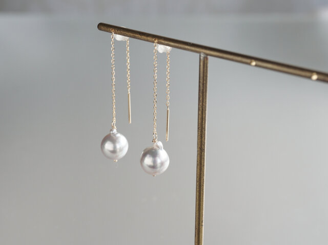 あこやナチラルバロックピアス K18イエローゴールド | iichi ハンドメイド・クラフト作品・手仕事品の通販