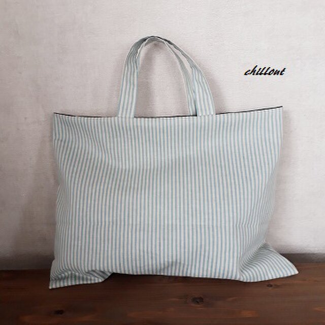 【ソフトリネン】入園バッグ5点セット：ストライプ：サックスブルー【0497】 | iichi ハンドメイド・クラフト作品・手仕事品の通販