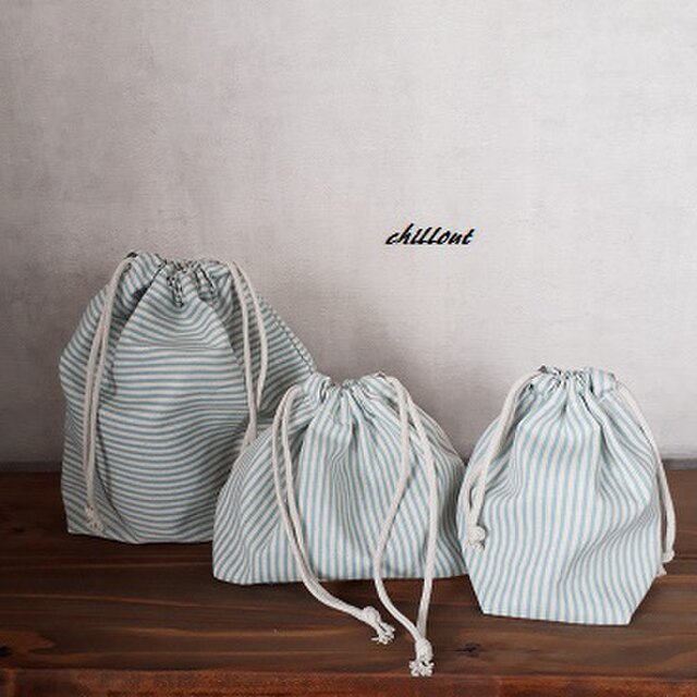 【ソフトリネン】入園バッグ5点セット：ストライプ：サックスブルー【0497】 | iichi ハンドメイド・クラフト作品・手仕事品の通販