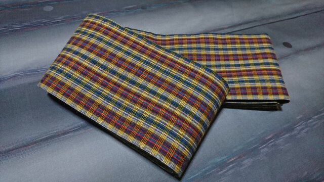 創作帯☆角帯 カラフルチェックにストライプ 巾約12cm | iichi ハンドメイド・クラフト作品・手仕事品の通販