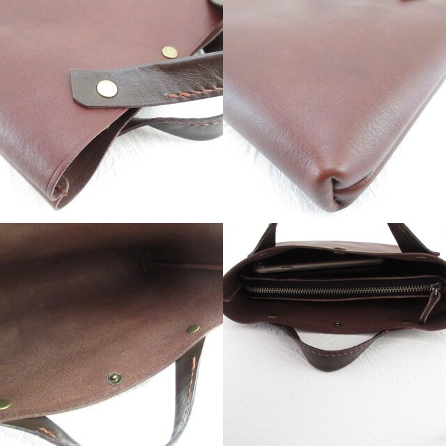 《牛革》便利で可愛い♪使って楽しい♪バッグインバッグ・ブラウン・025 | iichi ハンドメイド・クラフト作品・手仕事品の通販