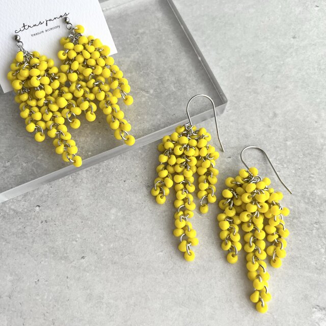 [ イヤリング変更可能 ] yellow & mimosa pierce earring | iichi ハンドメイド・クラフト作品・手仕事品の通販