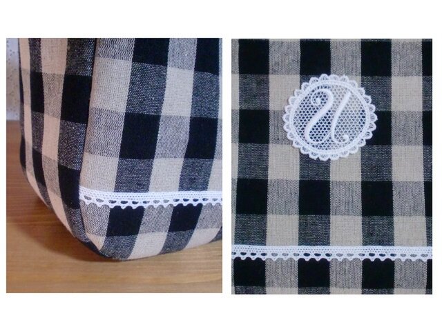 PURE*角丸のトートバッグ*チェック×花柄 アルファベット『U』 | iichi ハンドメイド・クラフト作品・手仕事品の通販
