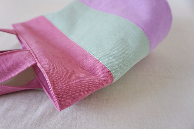 OVALTOTE - stripe -Ⅲ(M) / peach × mint × lilac | iichi ハンドメイド・クラフト作品・手仕事品の通販