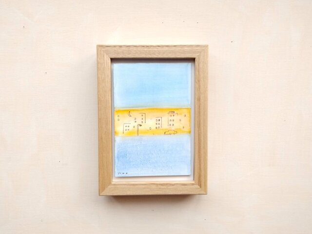 原画「夕暮れの町」※木製額縁入り | iichi 日々の暮らしを心地よくするハンドメイドやアンティークのマーケットプレイス