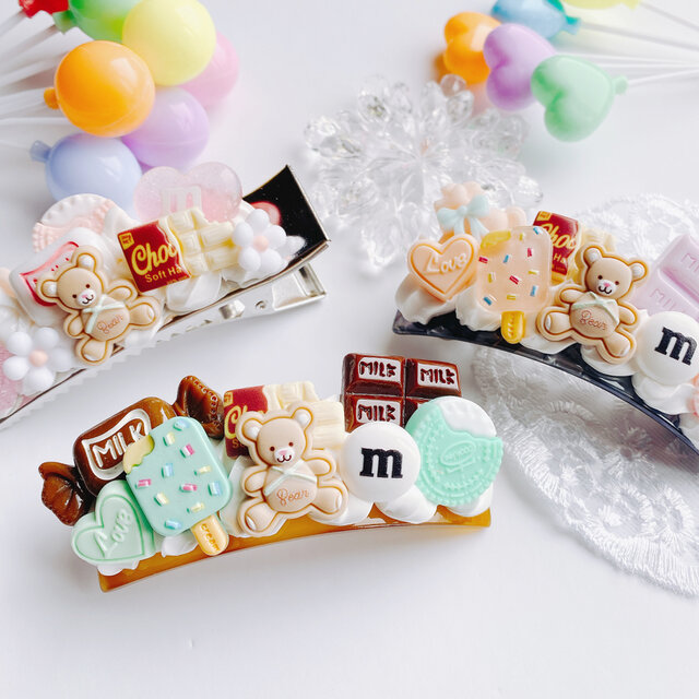 CANDY POP お菓子のバレッタ chocolatmint スイーツデコ フェイクスイーツ | iichi ハンドメイド・クラフト作品・手仕事品の通販