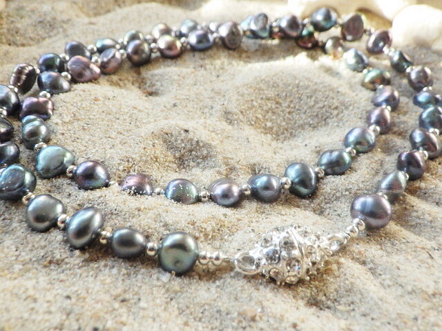 Flesh Pearl Necklace 淡水パールのネックレス S☆マグネットクラスプ☆黒蝶真珠 バロックパール | iichi ...