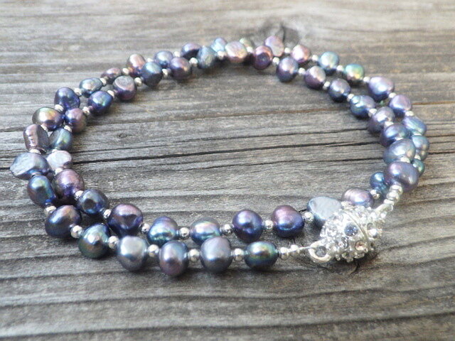 Flesh Pearl Necklace 淡水パールのネックレス S☆マグネットクラスプ☆黒蝶真珠 バロックパール | iichi ...