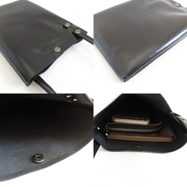 《シープスキン》ちょっと大き目・2WAY～ミニサコッシュ・ブラック・077 | iichi ハンドメイド・クラフト作品・手仕事品の通販