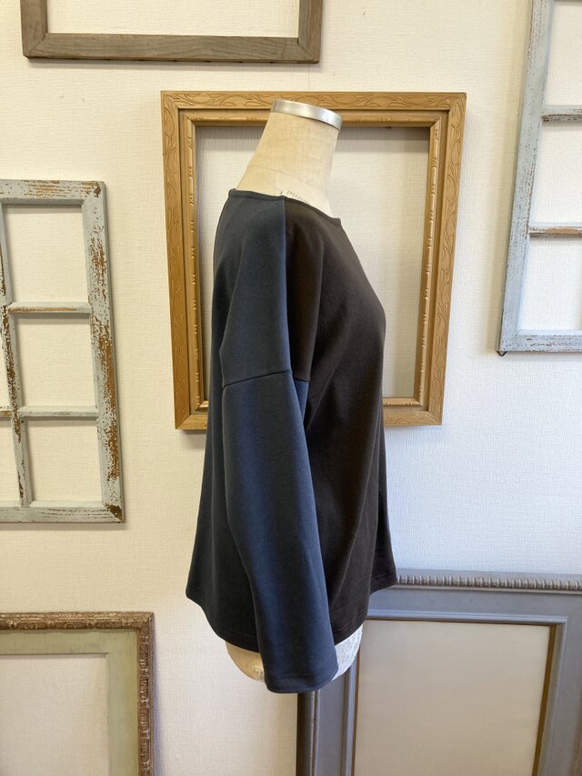 ボートネック ️バイカラーコットン素材の肩落ちドルマン長袖トップス ネイビー茶（サイズL〜LL） | iichi ハンドメイド・クラフト作品 ...