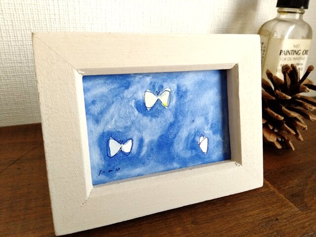 小さな絵 原画「ちょうちょ」 ※木製ミニ額縁入り | iichi ハンドメイド・クラフト作品・手仕事品の通販