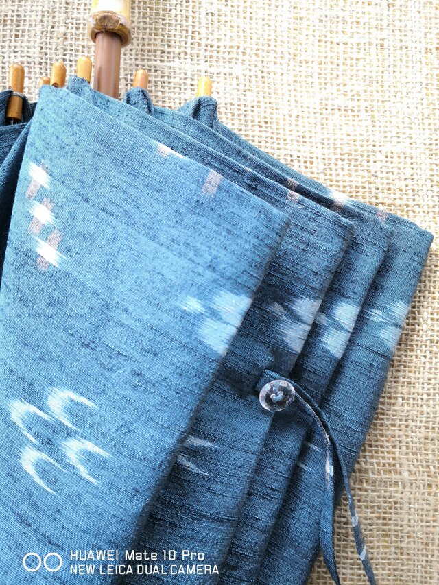 紬日傘（ブルー燕絣）着物帯リメイク053 | iichi ハンドメイド・クラフト作品・手仕事品の通販