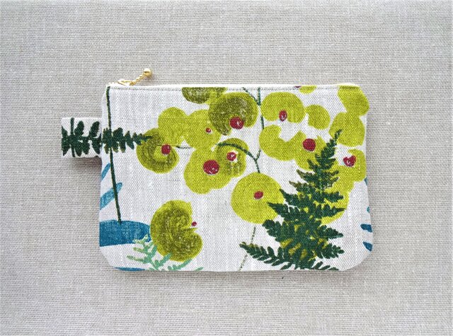 ＊フランス生地＊リネンフラットポーチ＊ボタニカル1＊ファスナー18cm＊mfta＊ | iichi ハンドメイド・クラフト作品・手仕事品の通販
