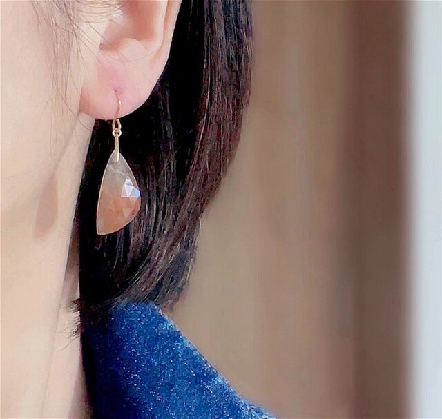天然石を楽しもう・・・ラビットヘアールチルクォーツ（K14gf）イヤリングに変更可 | iichi ハンドメイド・クラフト作品・手仕事品の通販