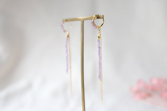 " i ? " カラーストーンイヤリング（ピンクアメジスト）#1018 | iichi ハンドメイド・アンティーク・食品・ギフト・手作り