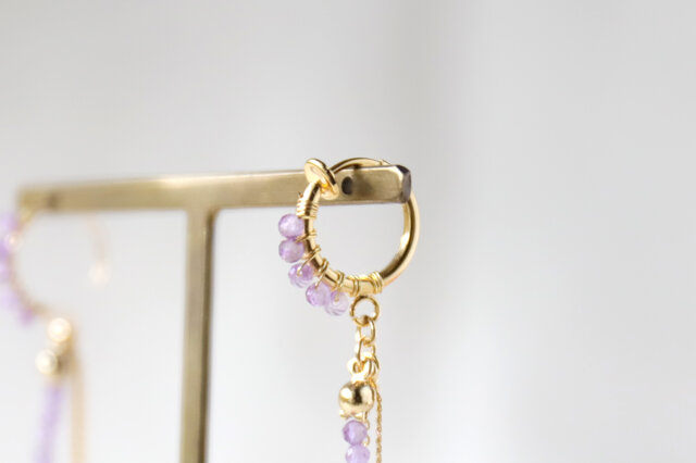 " i ? " カラーストーンイヤリング（ピンクアメジスト）#1018 | iichi ハンドメイド・アンティーク・食品・ギフト・手作り