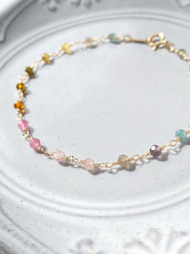 14kgf マルチカラートルマリンのブレスレット ac/612 | iichi ハンドメイド・クラフト作品・手仕事品の通販