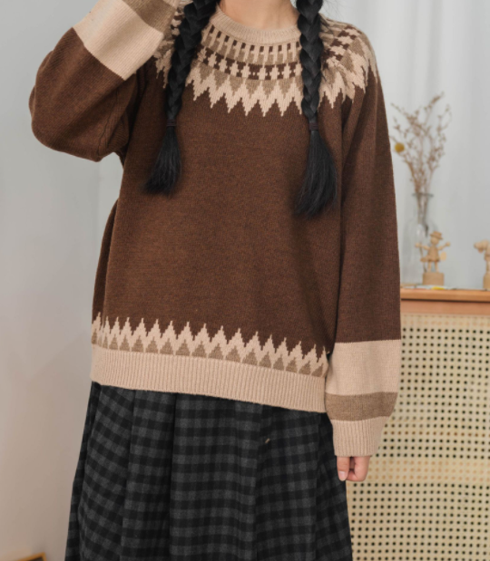 ウールセーター フェアアイルジャカードセーター ゆったりセーター 編みセーター【3色 】秋冬 | iichi ハンドメイド・クラフト作品 ...