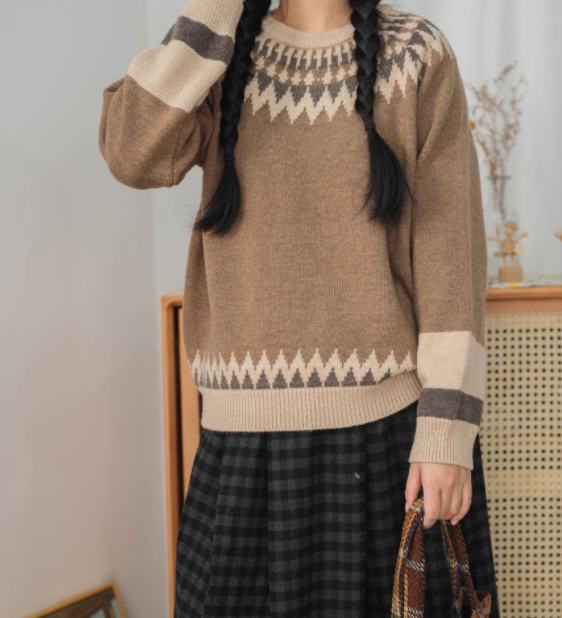 ウールセーター フェアアイルジャカードセーター ゆったりセーター 編みセーター【3色 】秋冬 | iichi ハンドメイド・クラフト作品 ...