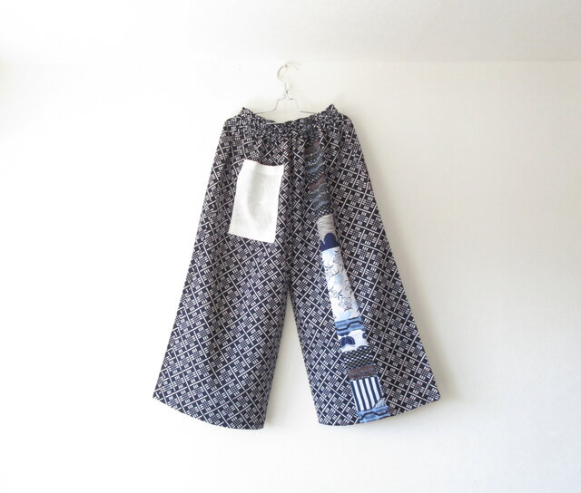 ☆浴衣ガウチョパンツ☆パッチワーク＆刺し子♪/31kg74 | iichi ハンドメイド・クラフト作品・手仕事品の通販