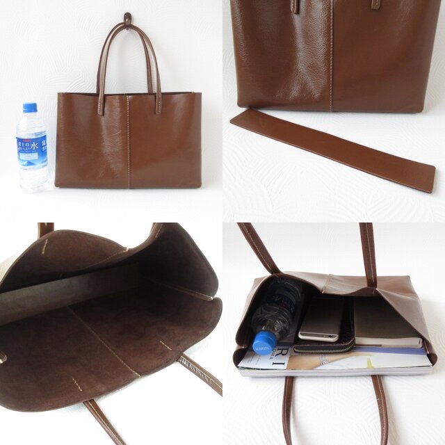 【アウトレットライン】《牛革》A4対応・コーティングレザー・切り替えハンドステッチ・スリムトート・0218 | iichi ハンドメイド・クラフト作品・手仕事品の通販