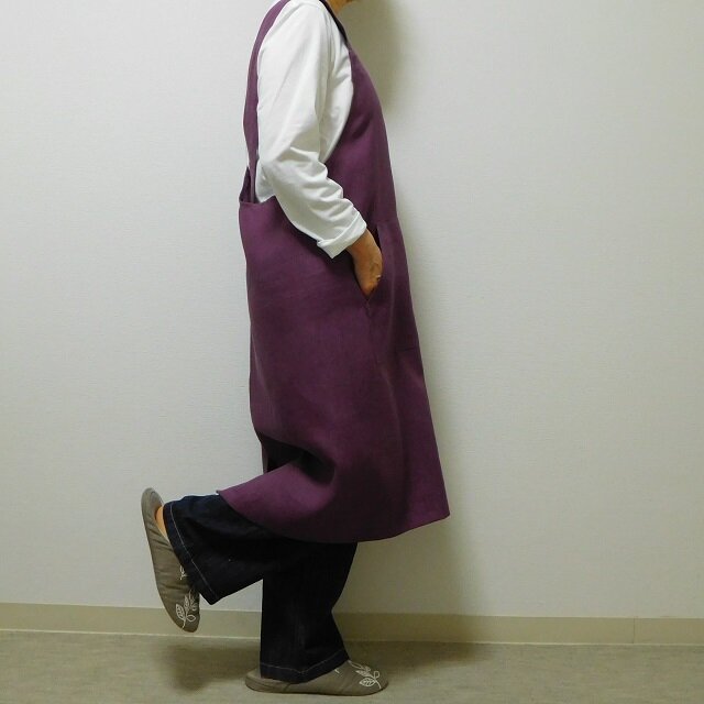 ヨーロッパリネン ボックスシルエットエプロン ＊ アメシスト | iichi ハンドメイド・クラフト作品・手仕事品の通販