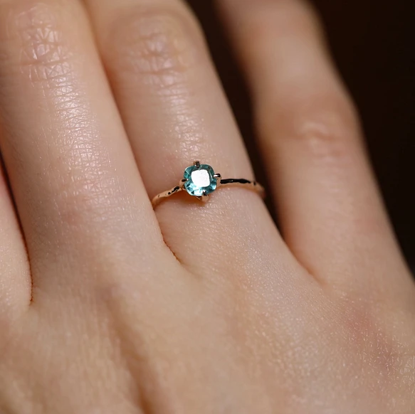 K18 スクエアブルーグリーンアパタイト華奢リング 4mm〈EH01g-ap〉 | iichi ハンドメイド・クラフト作品・手仕事品の通販