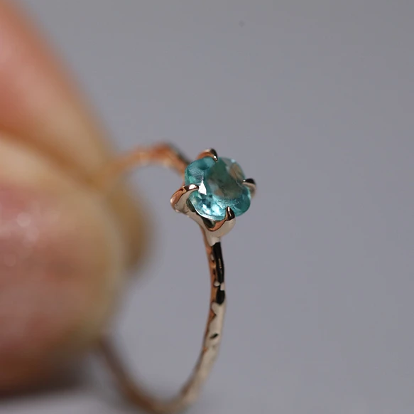 K18 スクエアブルーグリーンアパタイト華奢リング 4mm〈EH01g-ap〉 | iichi ハンドメイド・クラフト作品・手仕事品の通販