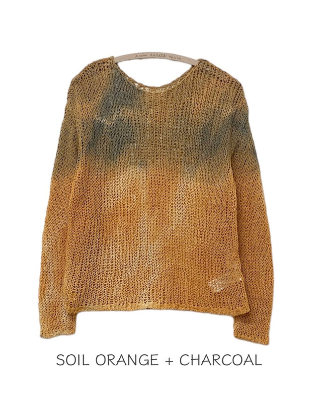 沖縄染め × コットンリネンニットプルオーバー SOIL ORANGE＋CHARCOAL | iichi ハンドメイド・クラフト作品・手仕事品の通販