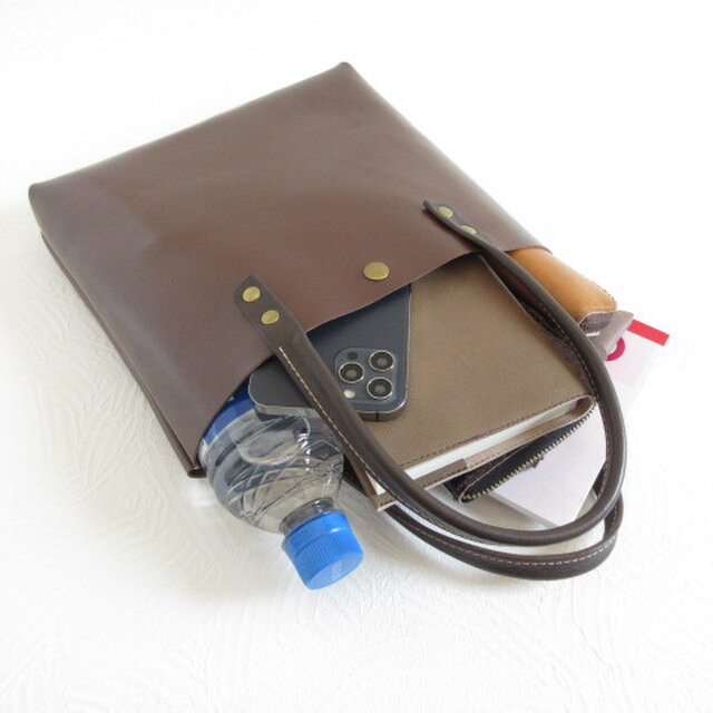 《牛革》new♪スクエアミニトート・スムースソフトレザー・ダークブラウン・0467 | iichi ハンドメイド・クラフト作品・手仕事品の通販