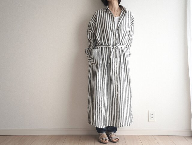 リネンストライプのシャツワンピ No.269 | iichi ハンドメイド・クラフト作品・手仕事品の通販