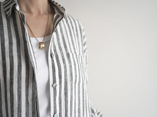 リネンストライプのシャツワンピ No.269 | iichi 日々の暮らしを心地よくするハンドメイドやアンティークのマーケットプレイス