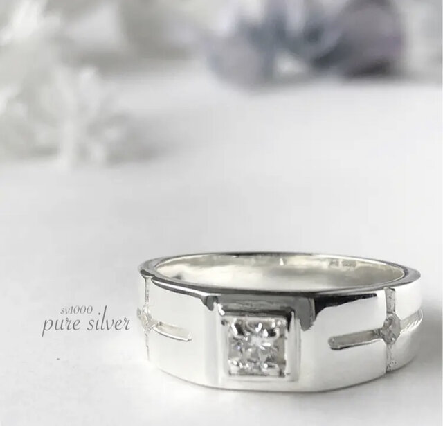 送料無料 ︎キラキラジルコニアリング 純銀 金属アレルギーの方も purecubic | iichi ハンドメイド・クラフト作品・手仕事品の通販