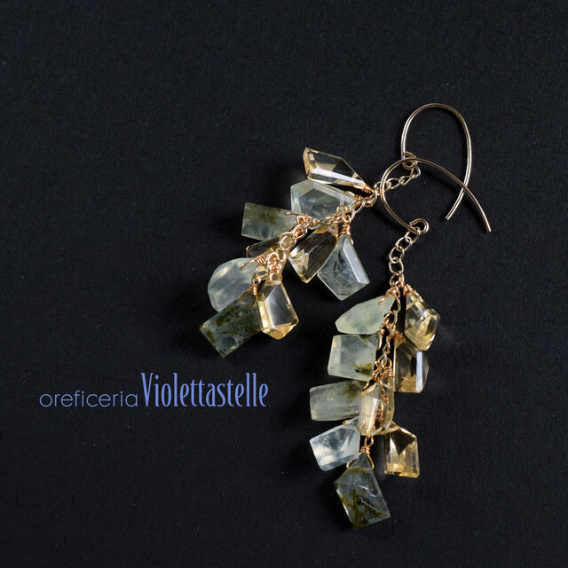 14kgf 春の光の色のピアス（プリナイト、シトリン）02 | iichi ハンドメイド・クラフト作品・手仕事品の通販