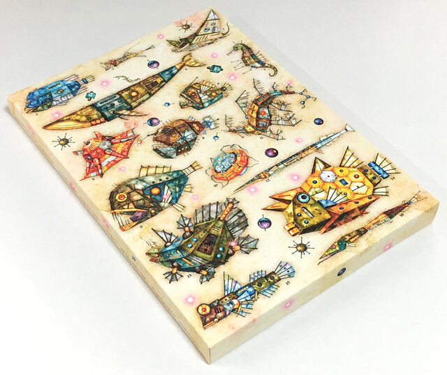 『キカイ魚図鑑』オリジナルイラスト デジタル版画木製パネル/A5サイズ | iichi 日々の暮らしを心地よくするハンドメイドやアンティークのマーケットプレイス