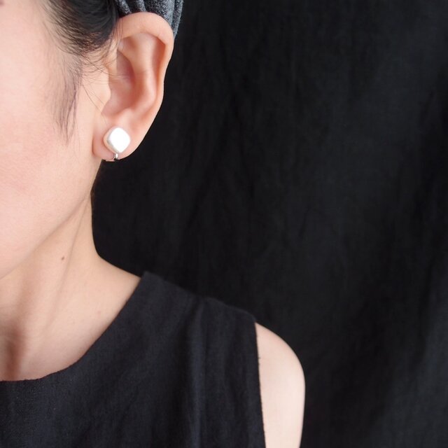 【SV】Square pearl／スクエアパール クリップイヤリング | iichi ハンドメイド・クラフト作品・手仕事品の通販