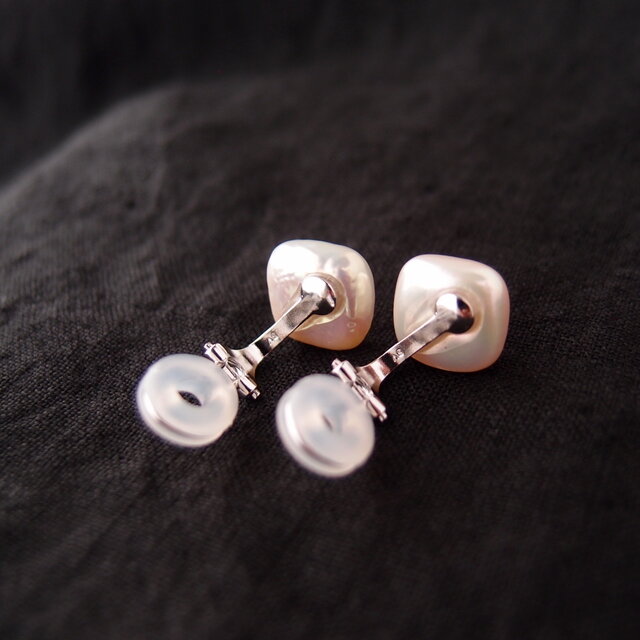 【SV】Square pearl／スクエアパール クリップイヤリング | iichi ハンドメイド・クラフト作品・手仕事品の通販